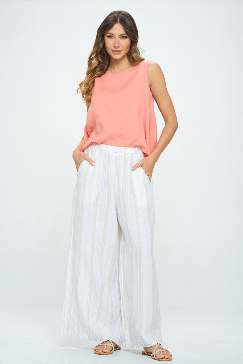 Match Point Linen Woven Stripe Wide Leg Palazzo Pant | Lori's Lovelies