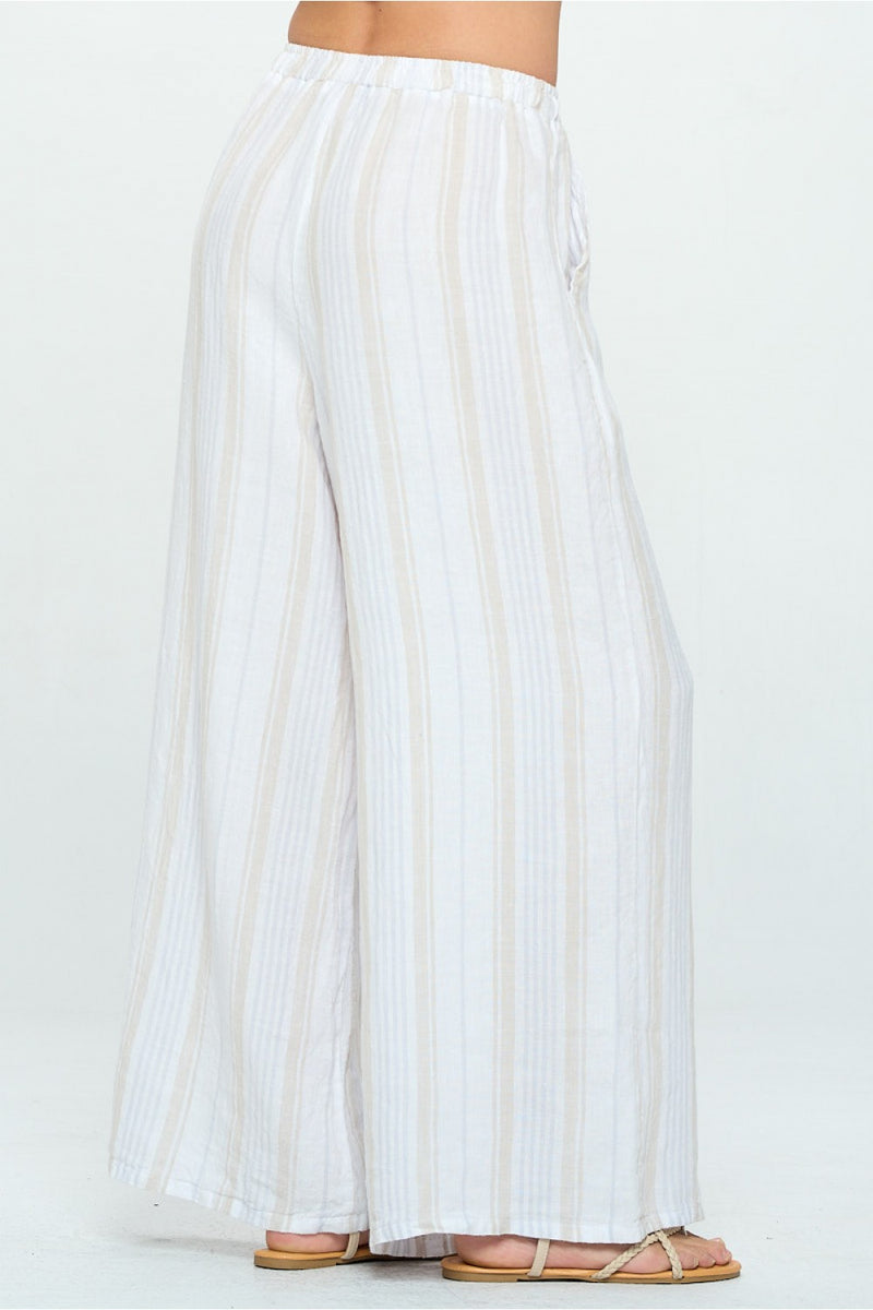 Match Point Linen Woven Stripe Wide Leg Palazzo Pant | Lori's Lovelies
